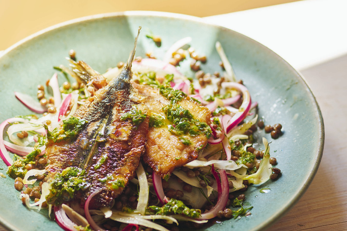 Delicious Fried Sardines With Warm Lentil Salad, Fennel and a Lemon ...